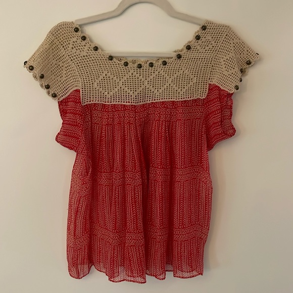 Tops | Crochet And Sheer Top | Poshmark